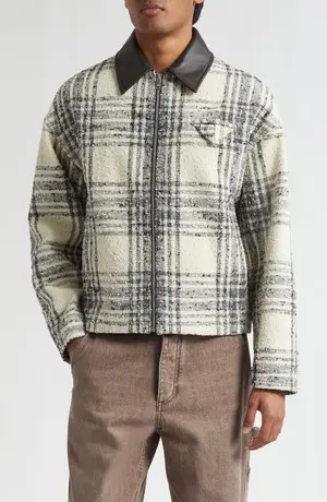 Bottega Veneta Bouclé Check Wool-blend Jacket With Leather Trim
