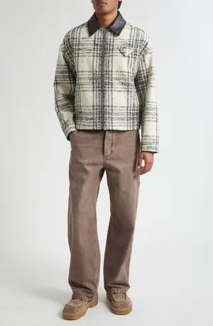 Bottega Veneta Bouclé Check Wool-blend Jacket With Leather Trim