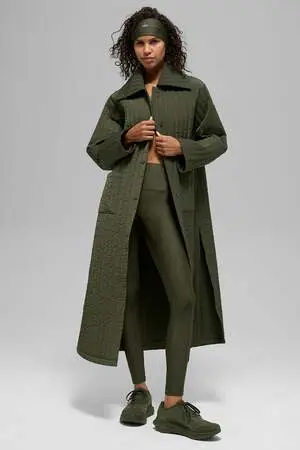 Alo Yoga Quilted Skyline Long Coat - Green Olive