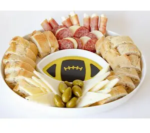JEANNE FITZ Olive Oil And Balsamic Vinegar Dipping Platter Football Art - One-color