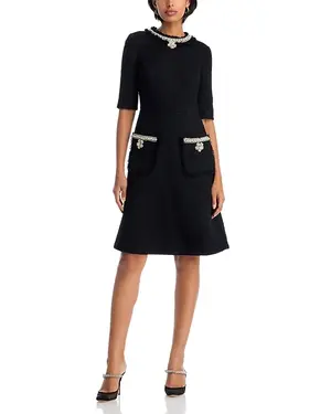 Rickie Freeman For Teri Jon Embellished Tweed Dress - Black