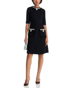 Rickie Freeman For Teri Jon Embellished Tweed Dress - Black