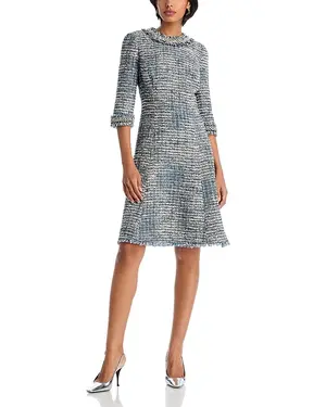 Rickie Freeman For Teri Jon Embellished Tweed Dress - Navy Multi