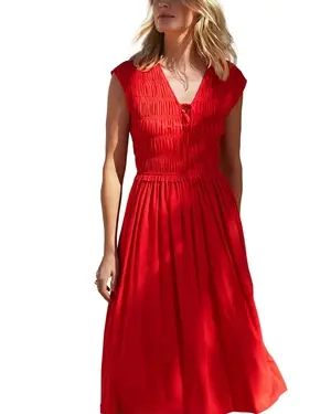 Whistles Petite Shirred Bodice Midi Dress
