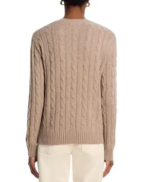 Aqua 100% Cashmere Cable Knit Crewneck Sweater