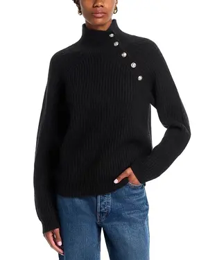 Aqua 100% Cashmere Button Raglan Sleeve Sweater - Black