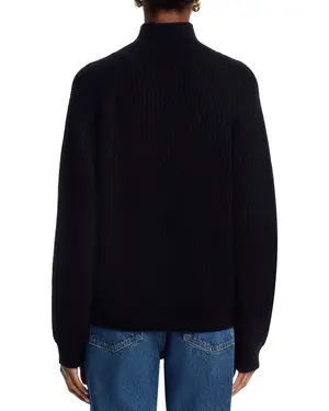 Aqua 100% Cashmere Button Raglan Sleeve Sweater - Black