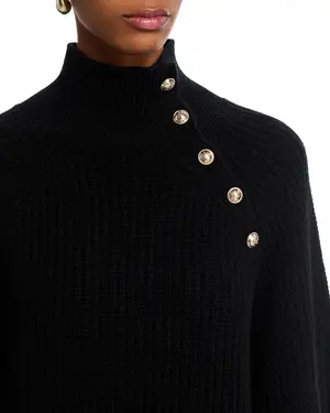 Aqua 100% Cashmere Button Raglan Sleeve Sweater - Black