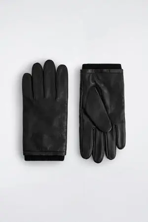 Cos Cashmere-Lined Leather Gloves Black