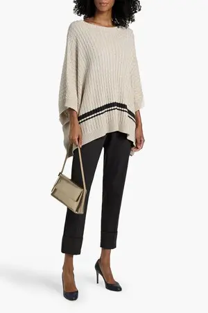 Brunello Cucinelli Sequin-embellished Striped Cable-knit Poncho