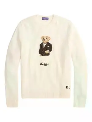 Ralph Lauren Purple Label Signature Teddy Bear Motif Crew-neck Sweater - Neutrals