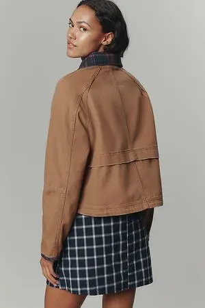 PILCRO The Lexie Cropped Workwear Jacket - Chestnut Plaid Combo