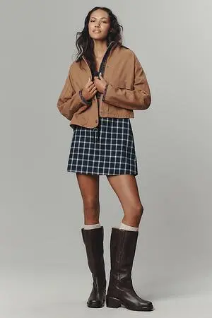 PILCRO The Lexie Cropped Workwear Jacket - Chestnut Plaid Combo