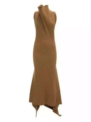 Victoria Beckham Ribbed Draped Midi Dress - Neutrals