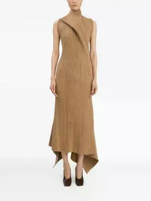 Victoria Beckham Ribbed Draped Midi Dress - Neutrals