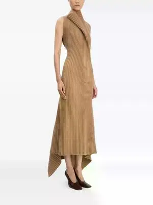 Victoria Beckham Ribbed Draped Midi Dress - Neutrals