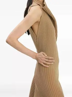 Victoria Beckham Ribbed Draped Midi Dress - Neutrals