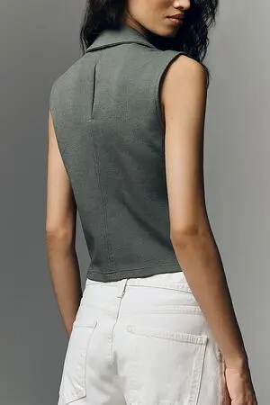 Anthropologie Button Detailed Vest - Green Grey