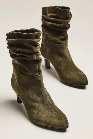 Anthropologie Suede Scrunch Boots - Khaki