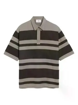 AMI Paris De Coeur Striped Polo Shirt - Grey