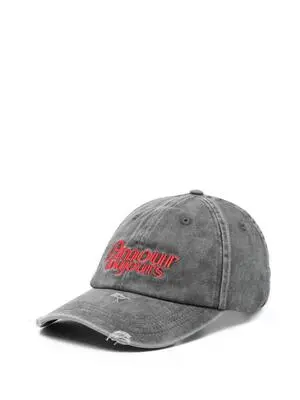 CARNE BOLLENTE Embroidered Distressed Baseball Cap - Grey