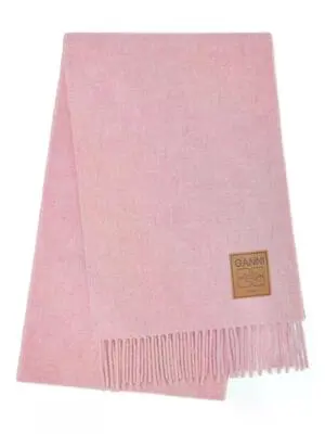 GANNI Logo-patch Fringed Scarf - Pink
