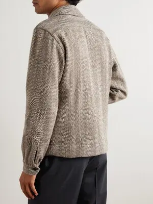 DE PETRILLO Herringbone Wool-blend Bomber Jacket