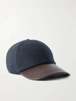 Berluti Logo-embroidered Leather-trimmed Wool-blend Baseball Cap - Blue