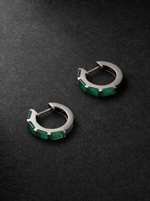 Shay 18-karat Blackened Gold Emerald Hoop Earrings - Black