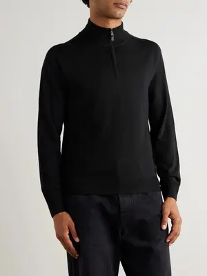 Canali Slim-fit Wool Half-zip Sweater - Black