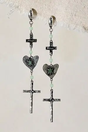 Free People Lenny Dangle Earrings Silver/jade