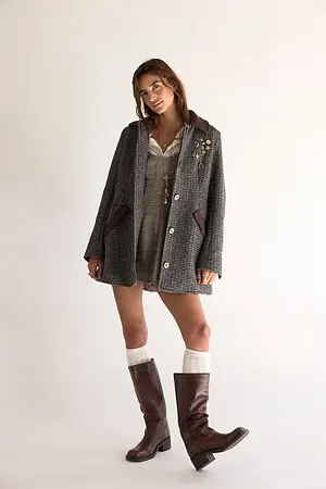 Free People Riley Car Coat - Grey Combo