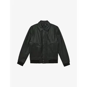 REISS Grained-texture Leather Jacket