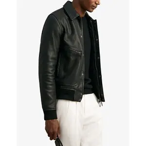 REISS Grained-texture Leather Jacket