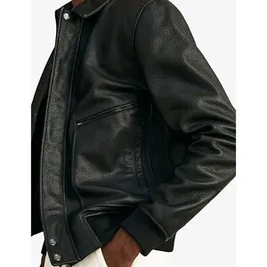 REISS Grained-texture Leather Jacket