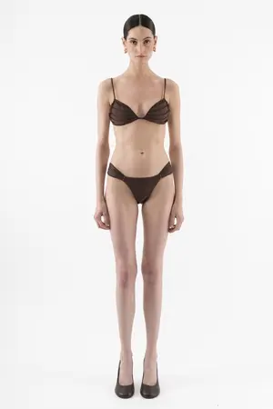 Arakii Pleated Bikini Top - Dark Brown