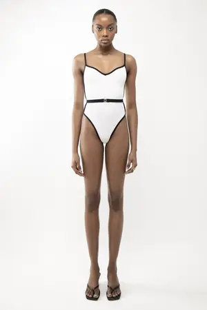 Arakii Ribbed Swimsuit With Detachable Belt - White