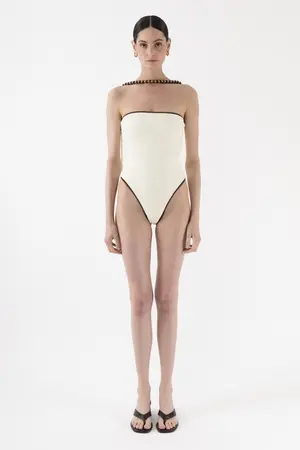 Arakii Bandeau Swimsuit With Beaded Belt - Off-white