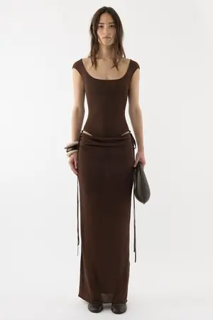 Arakii Draped Cut Out Dress - Dark Brown