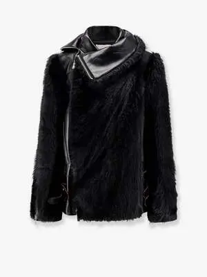 Sacai Leather Jacket With Faux Fur Inserts