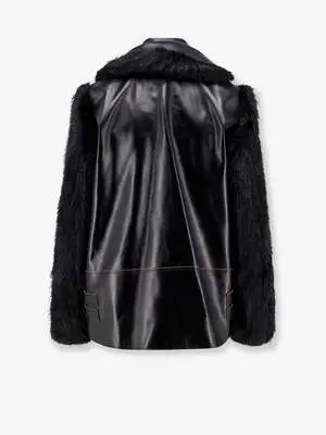 Sacai Leather Jacket With Faux Fur Inserts
