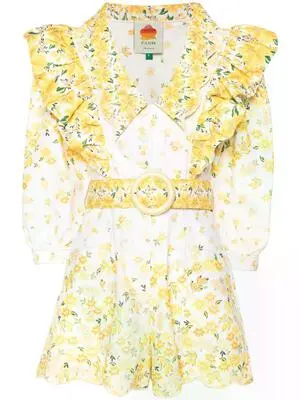 Farm Rio Azaleia Floral-print Playsuit - Yellow