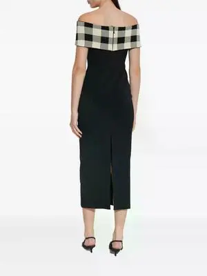 Posse Off-shoulder Checked Midi Dress