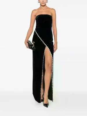 NISSA Crystal-embellished Velvet Maxi Dress