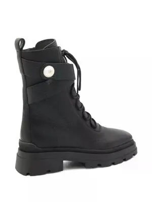 JIMMY CHOO 45mm Pearl-embellished Leather Combat Boots