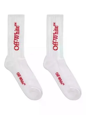 Off-White Ribbed Crew Socks With Embroidered Logo - White