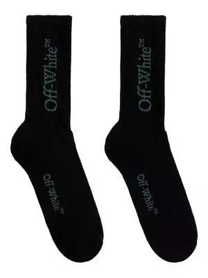 Off-White Logo-embroidered Ribbed Crew Socks - Black