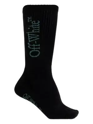 Off-White Logo-embroidered Ribbed Crew Socks - Black