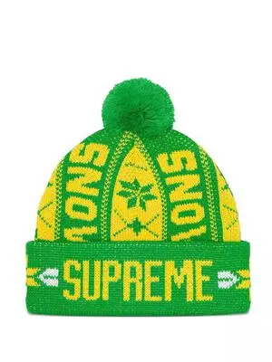 Supreme Patterned Jacquard Beanie With Pompom - Green