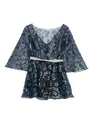 GEMY MAALOUF Floral Embroidered Bell-sleeve Top